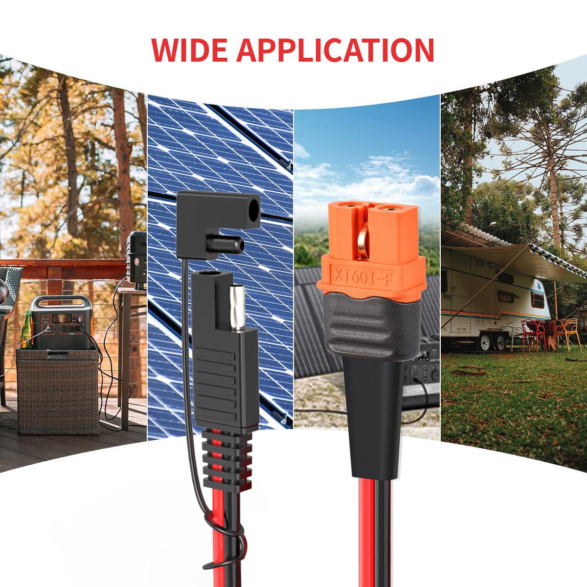 ELFCULB 12AWG XT60i to SAE Adapter Extension Cable with SAE Polarity Reverse Adapter for Portable Power Station Solar Panel Solar Generator(2FT)