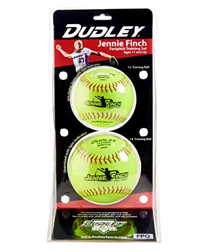 Dudley Softball Pitching Training Set, 14-Inch Oversized Ball and 12-Inch Ball with Spin Indicator, Ages 11 and Up