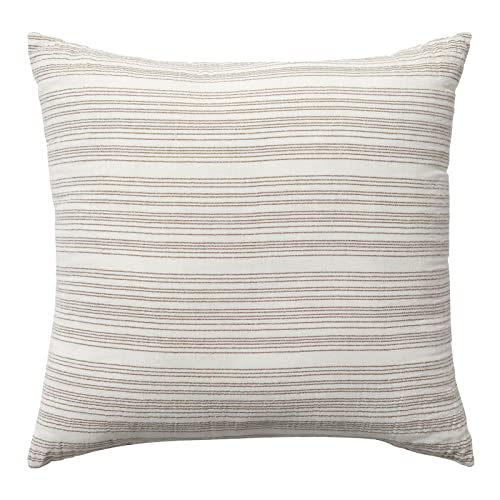 Nate Home by Nate Berkus Textured Cotton Linen Stripe Decorative Throw Pillow | Modern Decor, Cushion for Couch, Chairs, Bedroom from mDesign - Square Size 20" x 20", Natural/Truffle (Brown)