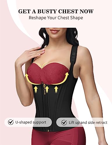 SHAPSHE Waist Trainer for Women, Tummy Control Sports Girdle, Workout Body Shaper with Adjustable Shoulder Strap Black
