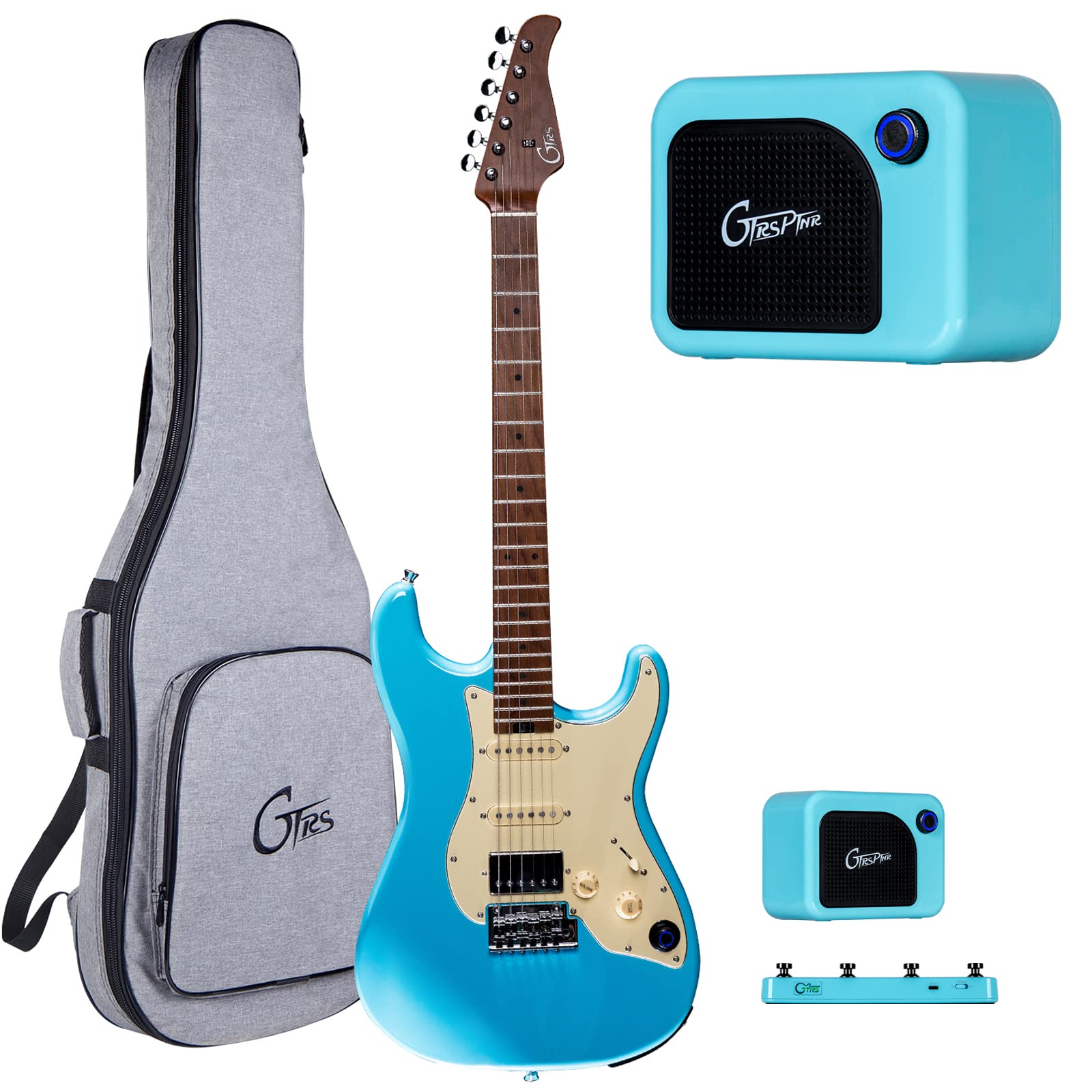 GTRS Intelligent Guitar Sonic Blue Electric Guitar Bundled with GWF4 Wireless Footswich Controller GCA5 Mini Bluetooth Amplifer