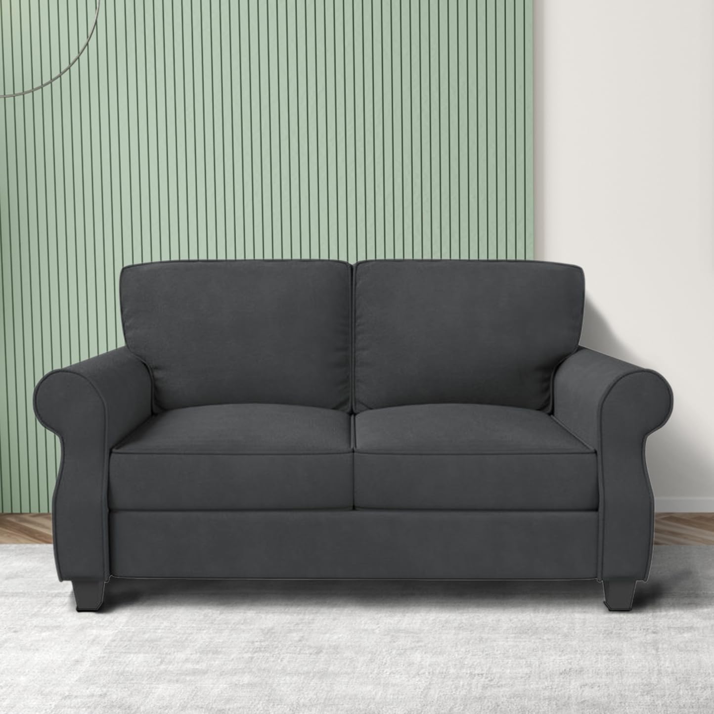 KYLE & KAY Modern 2 Seater Sofa Couch, Upholstered Small Sofa with Solid Wood Frame, Sectional Love Seat Couch for Living Room, Bedroom, Office, Apartment, Dark Gray
