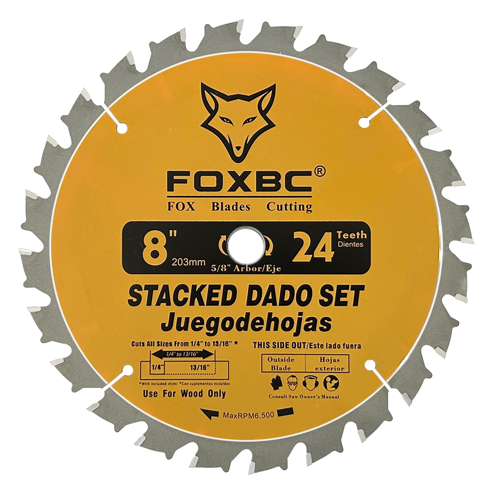 FOXBC 8" Carbide Stacking Dado Blade Set for SawStop, Jet, Dewalt, Bosch Saw - 14 Pieces