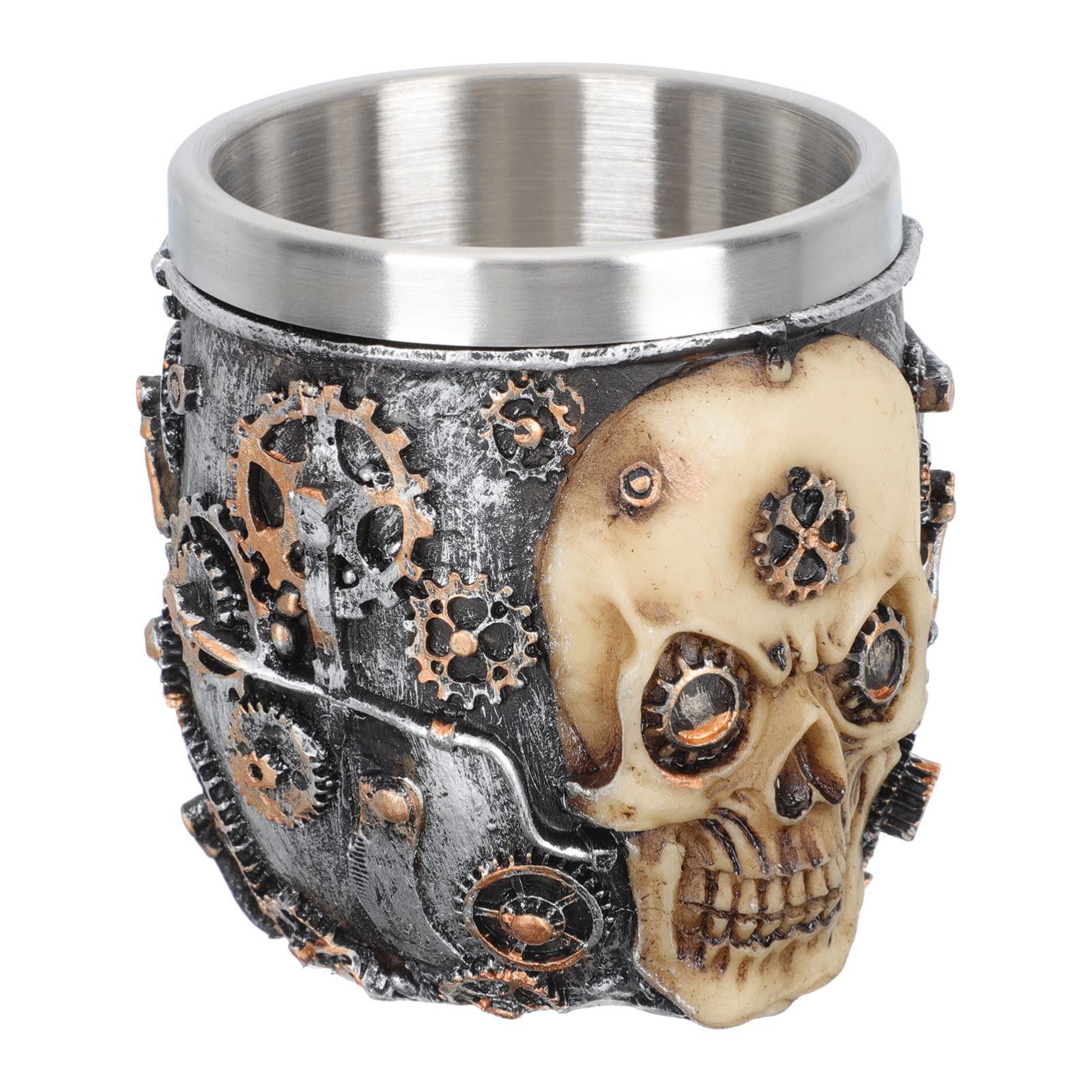 KALLORY Unbreakable Shaving Cup Men Mug Skull Wet Shaving Tool Pattern Stainless Cream for Soap Foaming Facial Cleansing Steel Lather Container Beard Bowl Cup Mens Shave Shaving Brush Bowl