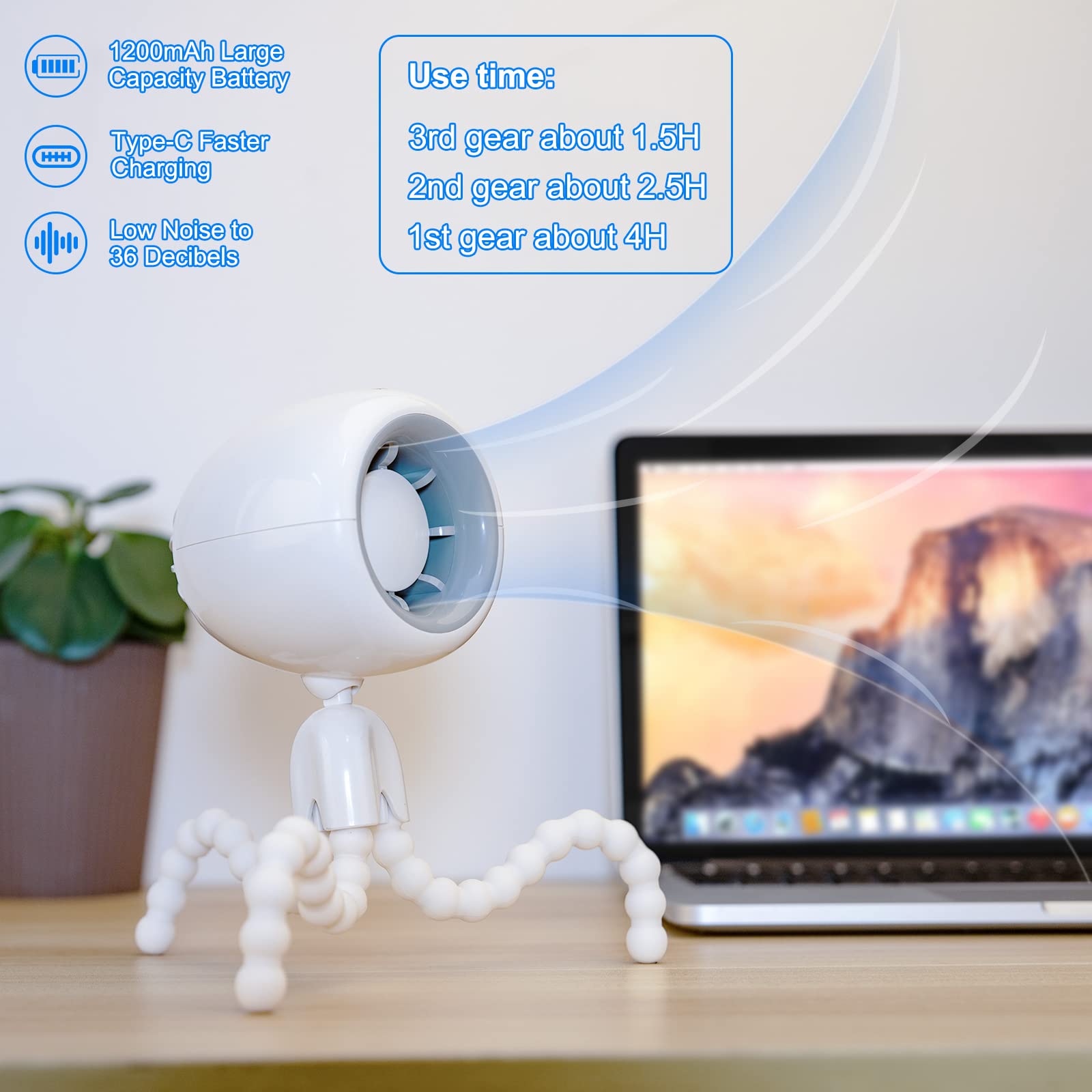 SWTOIPIG Stroller Fan, Portable Bladeless Fan, Mini Handheld Fan with Tripod, Clip on Fan, 3 Speeds Rechargeable Operated Fan for Stroller, Car Seat, Crib, Phone Holder and Desktop