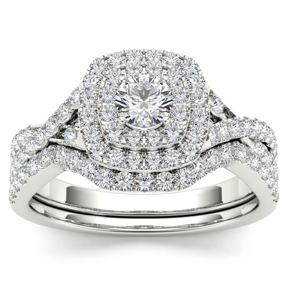 De Couer 10k White Gold 7/8ct TDW Diamond Double Halo Engagement Ring Set (H-I, I2) (7)
