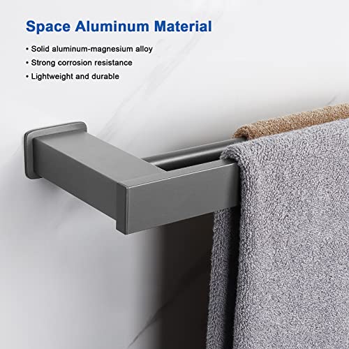 NearMoon Double Bath Towel Bar, Bathroom Accessories-Premium Thicken Space Aluminum Square Shower Towel Rack for Bathroom/Kitchen, Towel Holder Wall Mounted (16 Inch, Grey)