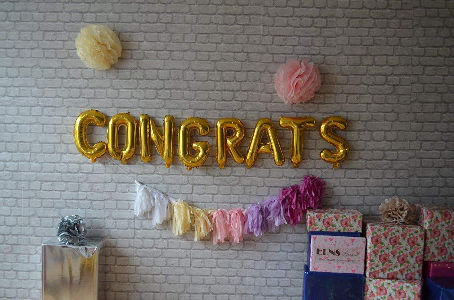 Tellpet Congrats Foil Letter Balloons, Graduation, Wedding, Bridal Party Supplies Decorations, Gold, 16 Inch