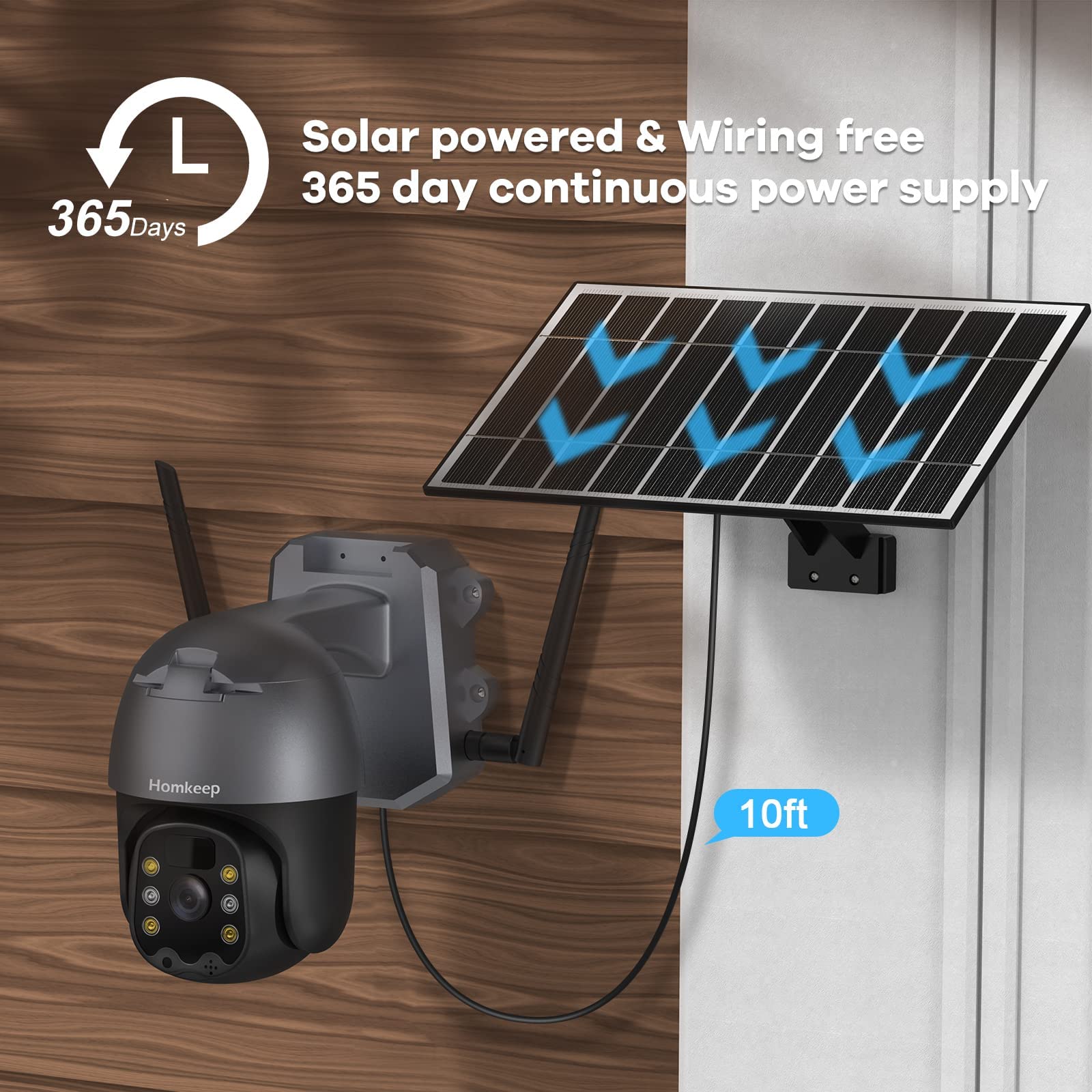 Security Camera Wireless Outdoor/Home, Solar 360° PTZ Surveillance System with 24000mAh Battery, Color Night Vision, WiFi, PIR Motion Detection, APP Alert Push, Spotlight and Siren, Two-Way Talk, IP66