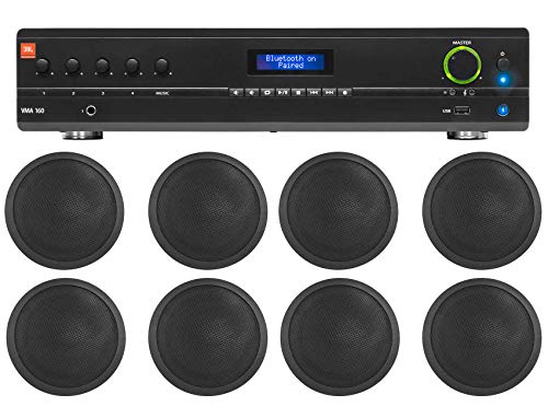 JBL Commercial 70v Amp+(8) Black 5" Ceiling Speakers for Restaurant/Bar/Cafe