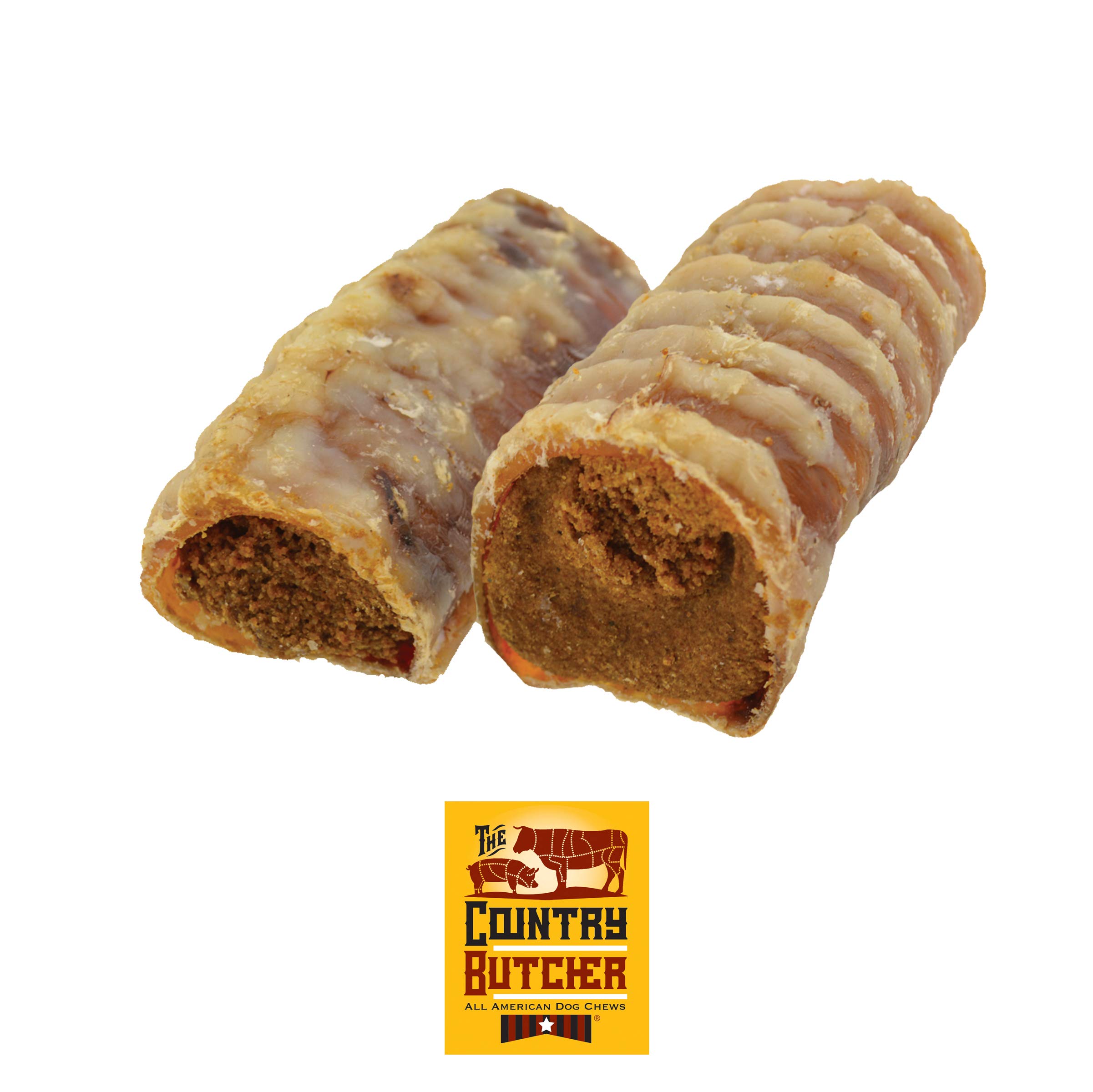 THE COUNTRY BUTCHER Filled Beef Trachea Dog Treats, Glucosamine and Chondroitin for Joint Health, Natural, Tough, Stuffed Chew Toy, Made in The USA, Peanut Butter, 5 Count - Rawhide Free, No Bone