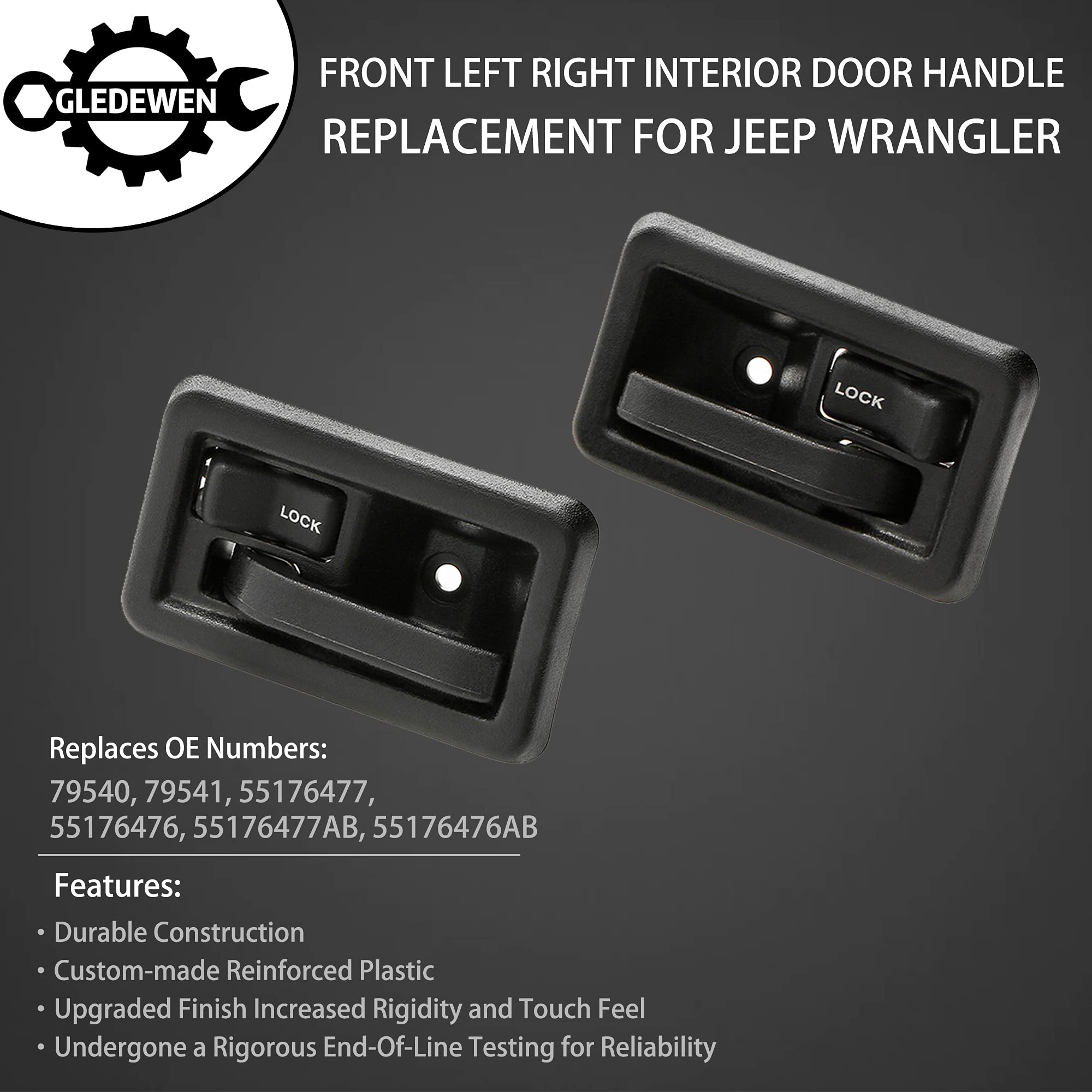 Gledewen Interior Door Handles (Pair), Compatible with Jeep Wrangler 1987-1996 YJ, 1997-2006 TJ, Inside Front Left Driver & Right Passenger Side | Replaces# 79540, 79541 Inner Handle Set