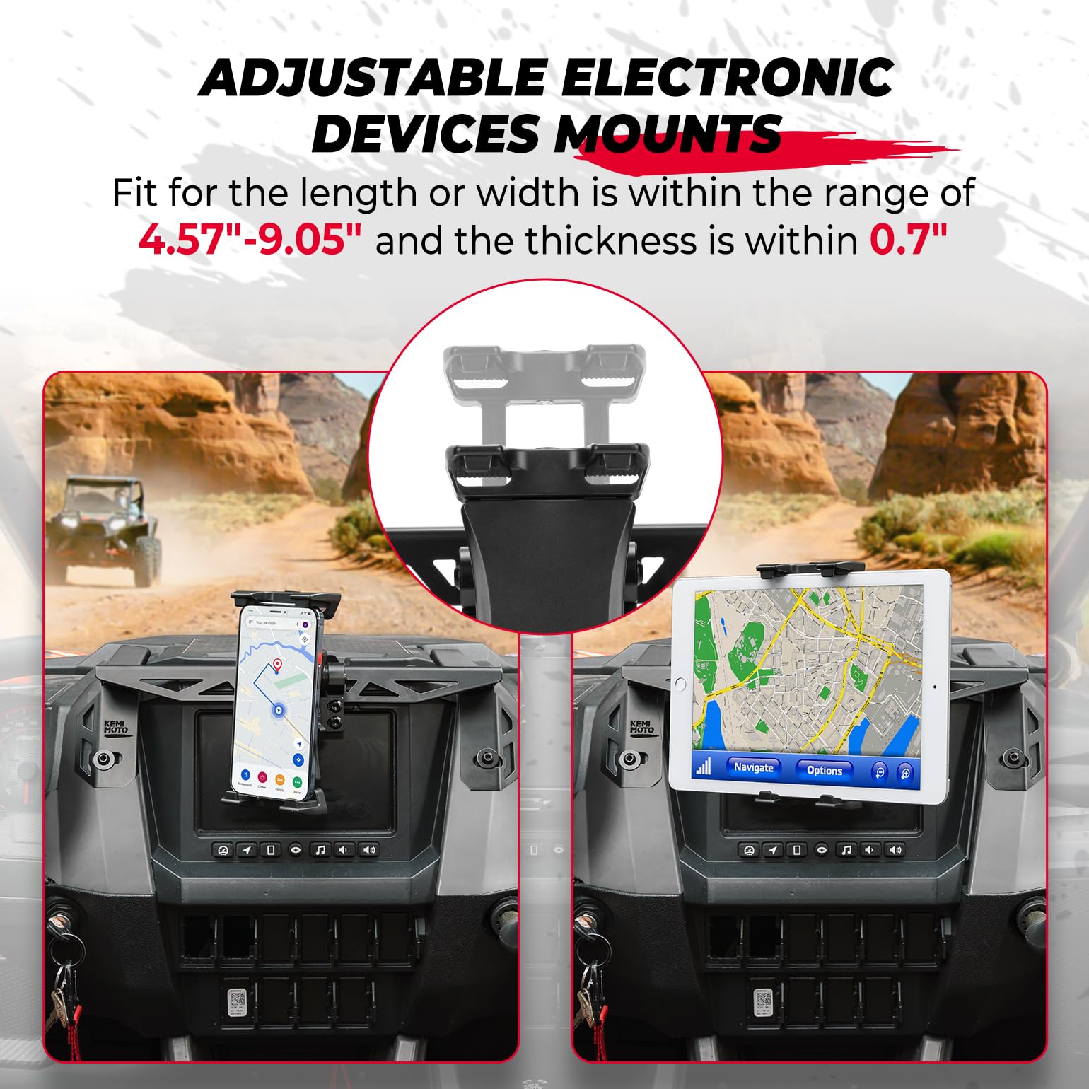 KEMIMOTO PRO XP Electronic Device Mounts, Upgraded Adjustable PRO XP Tablet Mount Metal Tablet Holder Frame and ABS Material GPS Holder Phone Mount Compatible with Polaris 2020-2024 RZR PRO XP/XP4