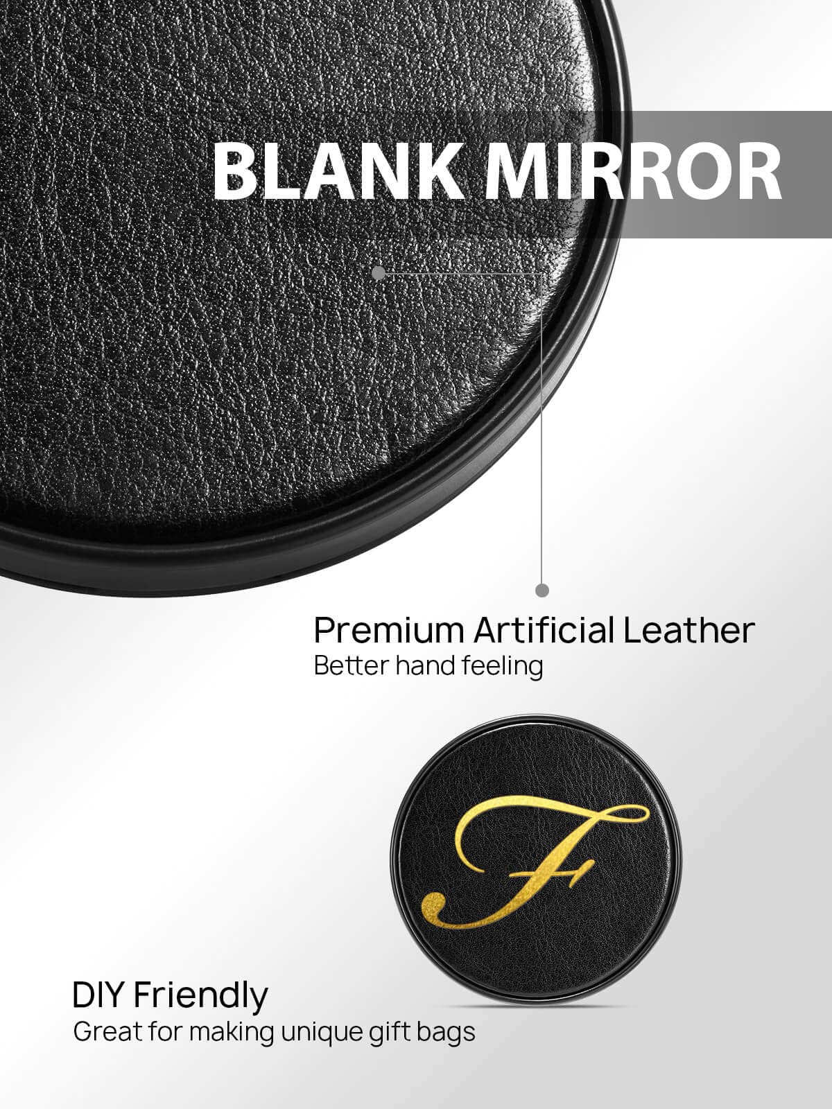 Getinbulk Compact Mirror Bulk, Set of 12 Double-Sided 1X/3X Magnifying PU Leather Round (Black, 2.7inch Diameter)