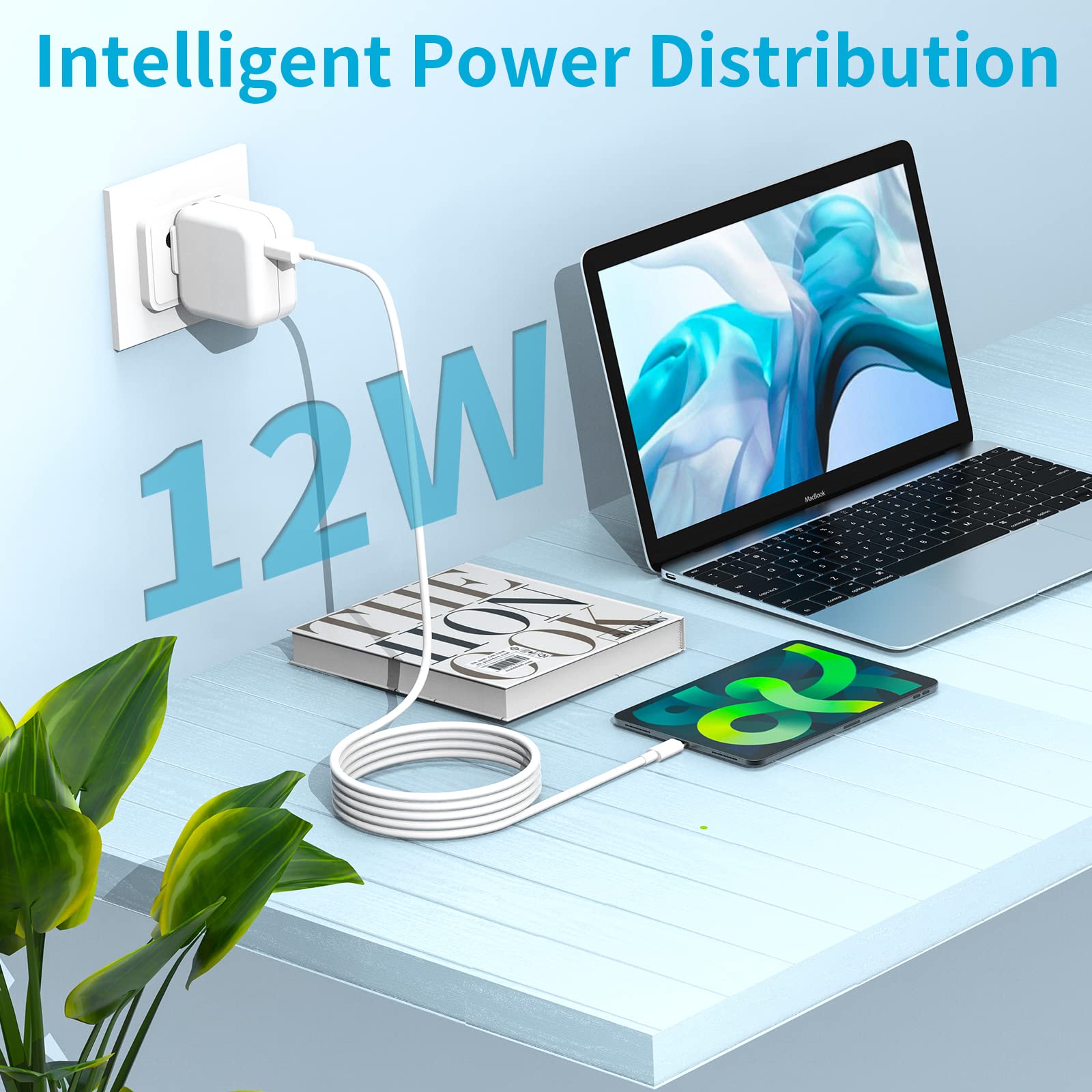 iPad Charger iPhone Charger [MFi Certified],tiavalmax 12W Fast USB Wall Charger Portable Foldable Travel Plug with Lightning Cable for iPhone, iPad, iPad Air, iPad Mini, iPad Pro, AirPods, iPod