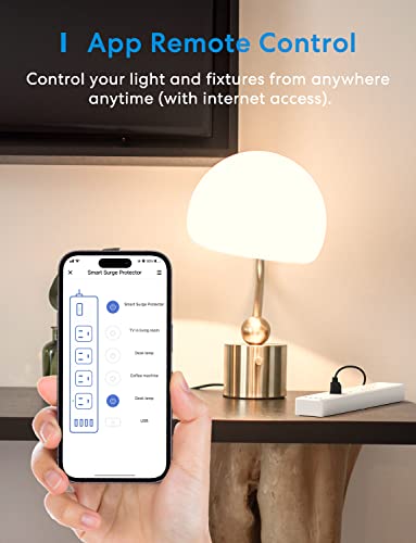 meross Smart Power Strip Compatible with Apple HomeKit, Siri, Alexa, Google Home and SmartThings, WiFi Surge Protector with 4 AC Outlets, 4 USB Ports and 6ft Extension Cord, Voice and Remote Control