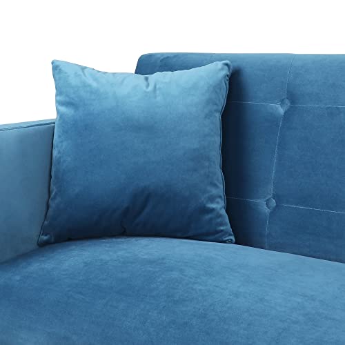 RARZOE Velvet Sofa Bed Loveseat Sofa Accent Sofa, Mid Century Modern Convertible Sleeper Couch, Futon Sofa Bed with 2 Pillows for Living Room Bedroom Apartment,Water Blue