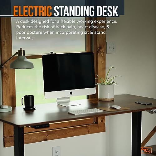 SuperHandy Standing Desk Adjustable Height (63'' x 30'') w/Wireless Charging, USB-C & AC Outlets, 3 Memory Presets - Large Electric Sit-Stand Adjustable Height up to 49'' - Rustic Wood