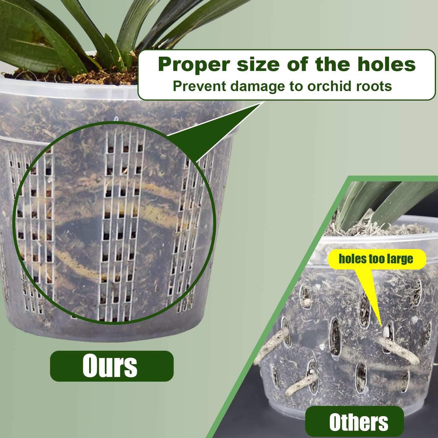 HOLANHING 8 Pack Orchid Pot, 4.5in Orchid Pots with Holes, Orchid Pots for Repotting with Clips, Clear Plastic Plant Pot for Indoor Outdoor Plants(4.5in, 8 Pack)