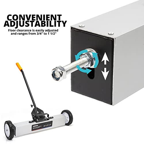 NEIKO 53416A 24β Rolling Magnetic Sweeper with Wheels, 30 Pound Capacity, Adjustable Handle & Floor Magnet Clearance Height, Metal Pick Up and Nail Magnet, Floor Sweeper for Construction, Shop, Etc.