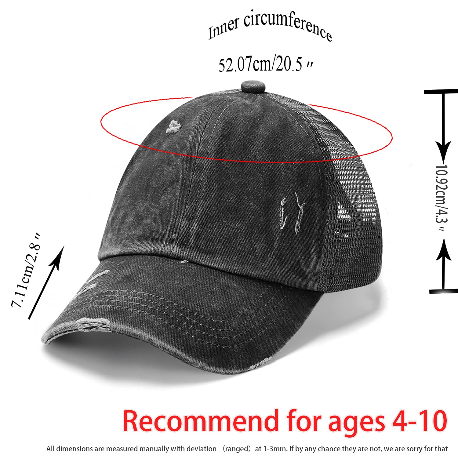 Glitter Distressed Mesh Girls Criss Cross Ponytail Hat for Kids High Messy Bun Ponycap…