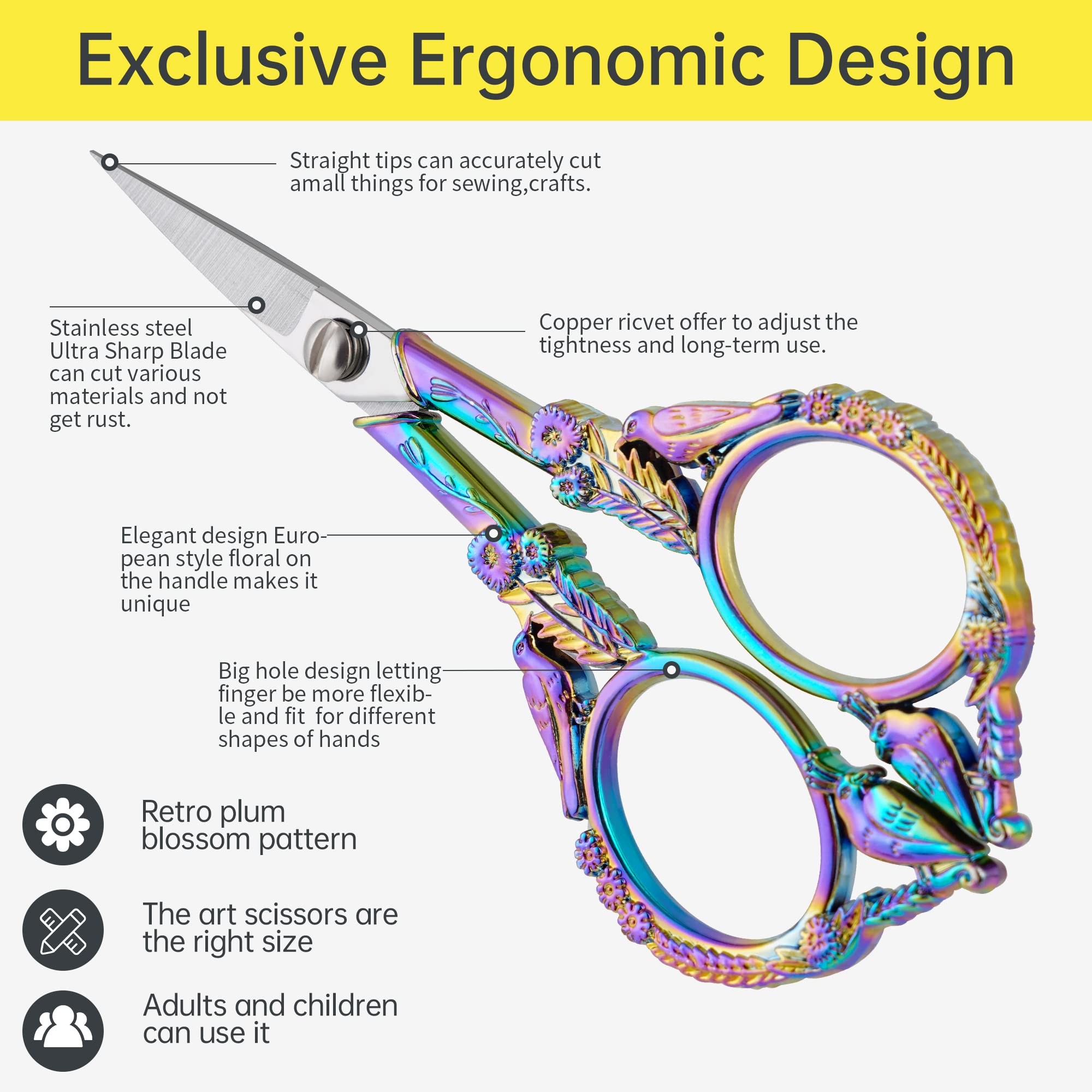 Glexal Small Embroidery Scissors with Cover -Cute and Comfortable handles with Sturdy and Sharp Tips for Precise Cutting, Perfect Size for Keeping in Your Sewing and Craft Supplies Kit