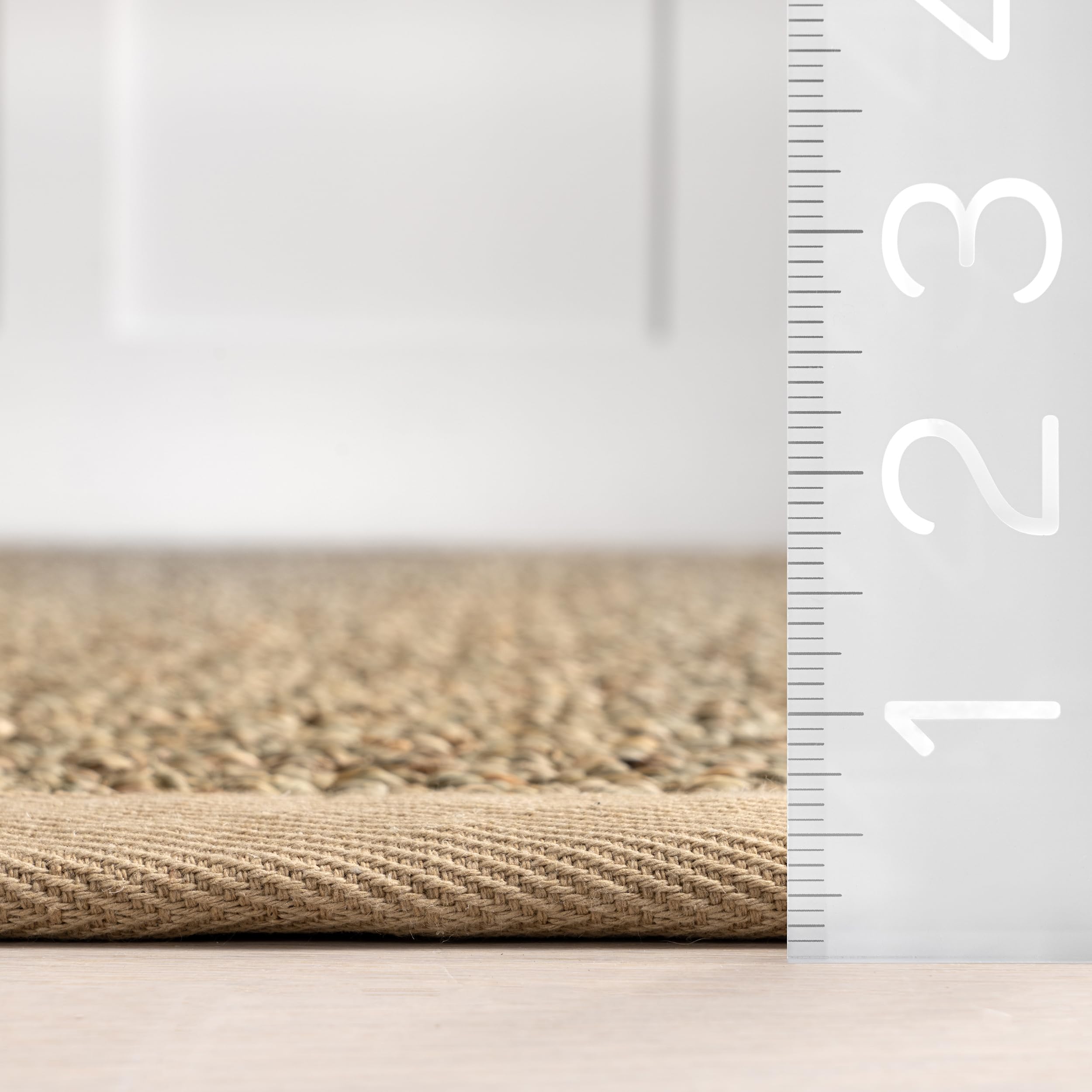 nuLOOM 2x12 Elijah Seagrass Area Rug, Beige, Solid Farmhouse Style, Cotton Bordered, Basketweave, Natural Fiber, For Bedroom, Dining Room, Living Room, Hallway, Office, Kitchen, Entryway