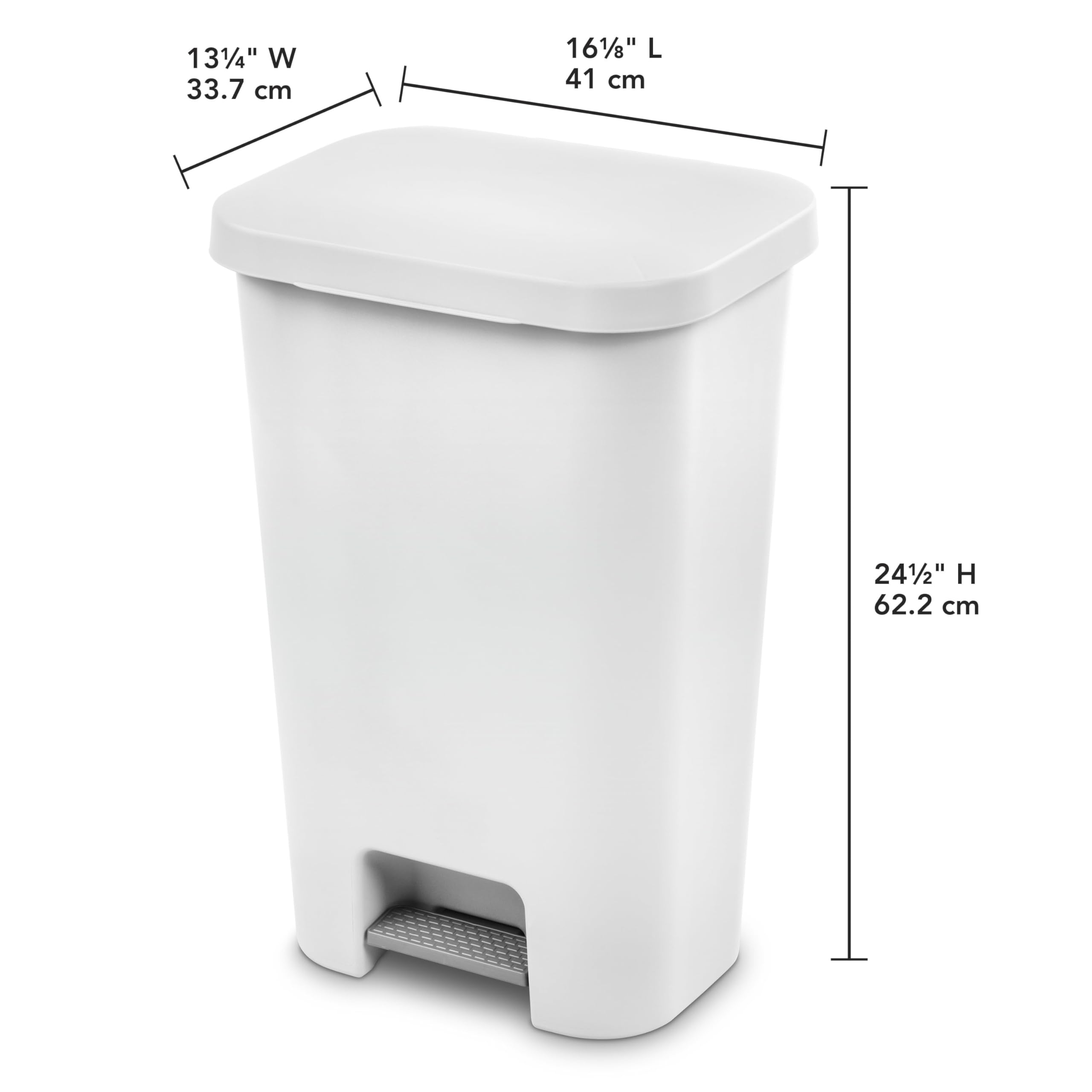 LXQMCT11.9 Gallon / 45 Liter StepOn Plastic Trash Can, Plastic Wastebasket Garbage Bin for Kitchen,Home, Bedroom, Bathroom,Office & Slim Space-Saving, White