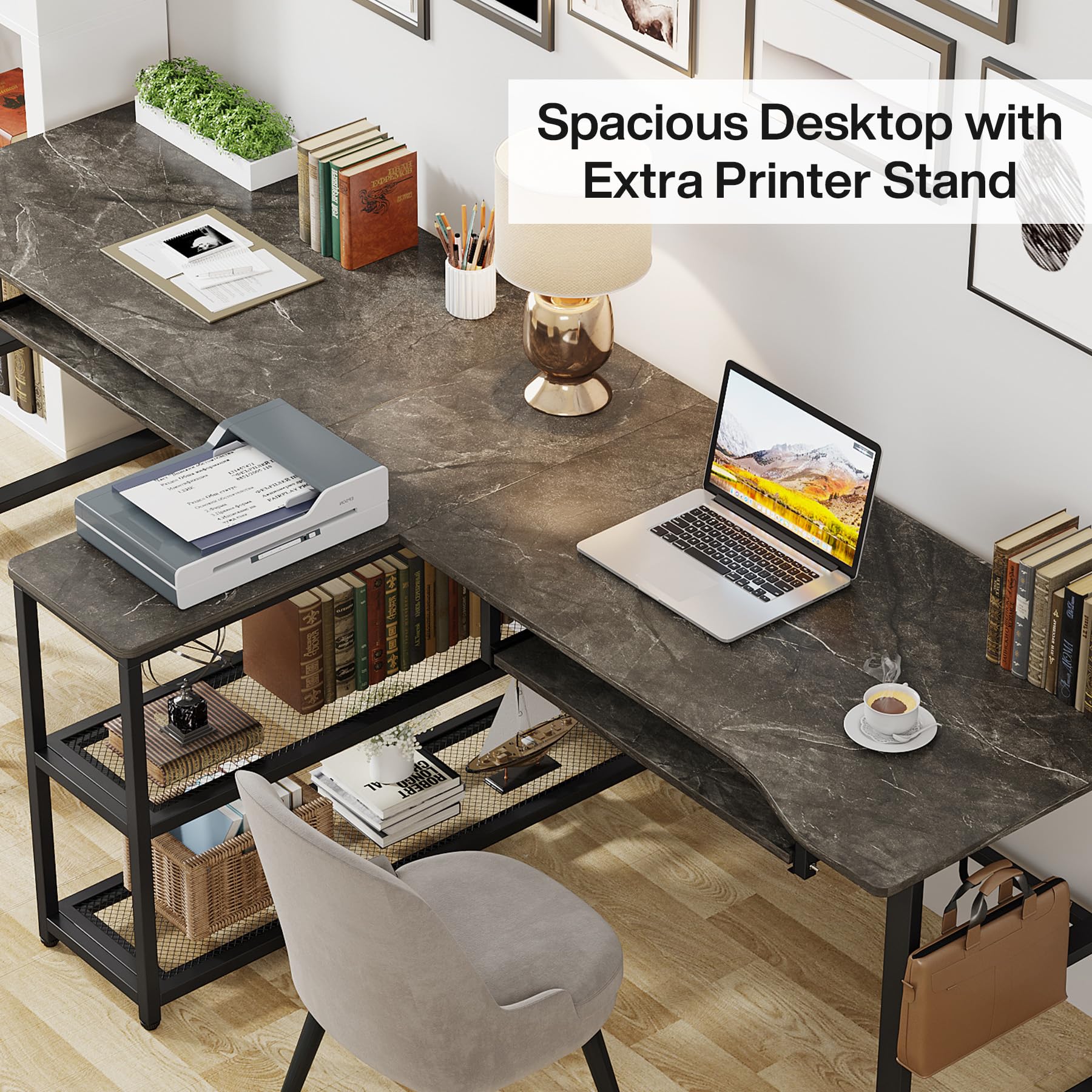 Tribesigns 94.5 inch Two Person Desk with Keyboard Tray, Extra Long Home Office Desk with Storage Shelves and Hooks, Double Computer Desk Workstation Study Table for Two People