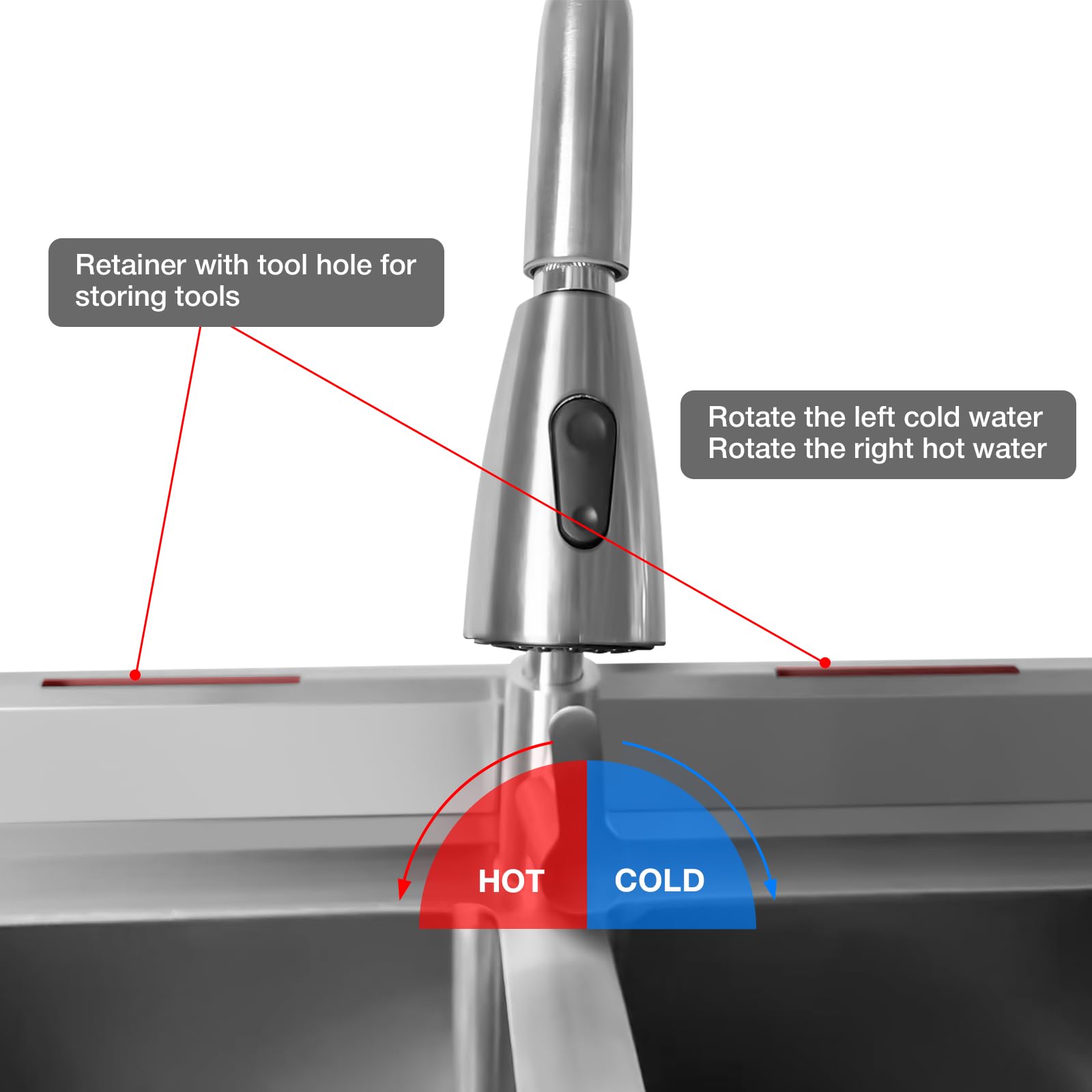 DuyviSteil Commercial Restaurant Sink Stainless Steel Utility Sink Free-standing Kitchen Sink, Freestanding Outdoor Sink with Pull-Out Faucet(Double Bowl)