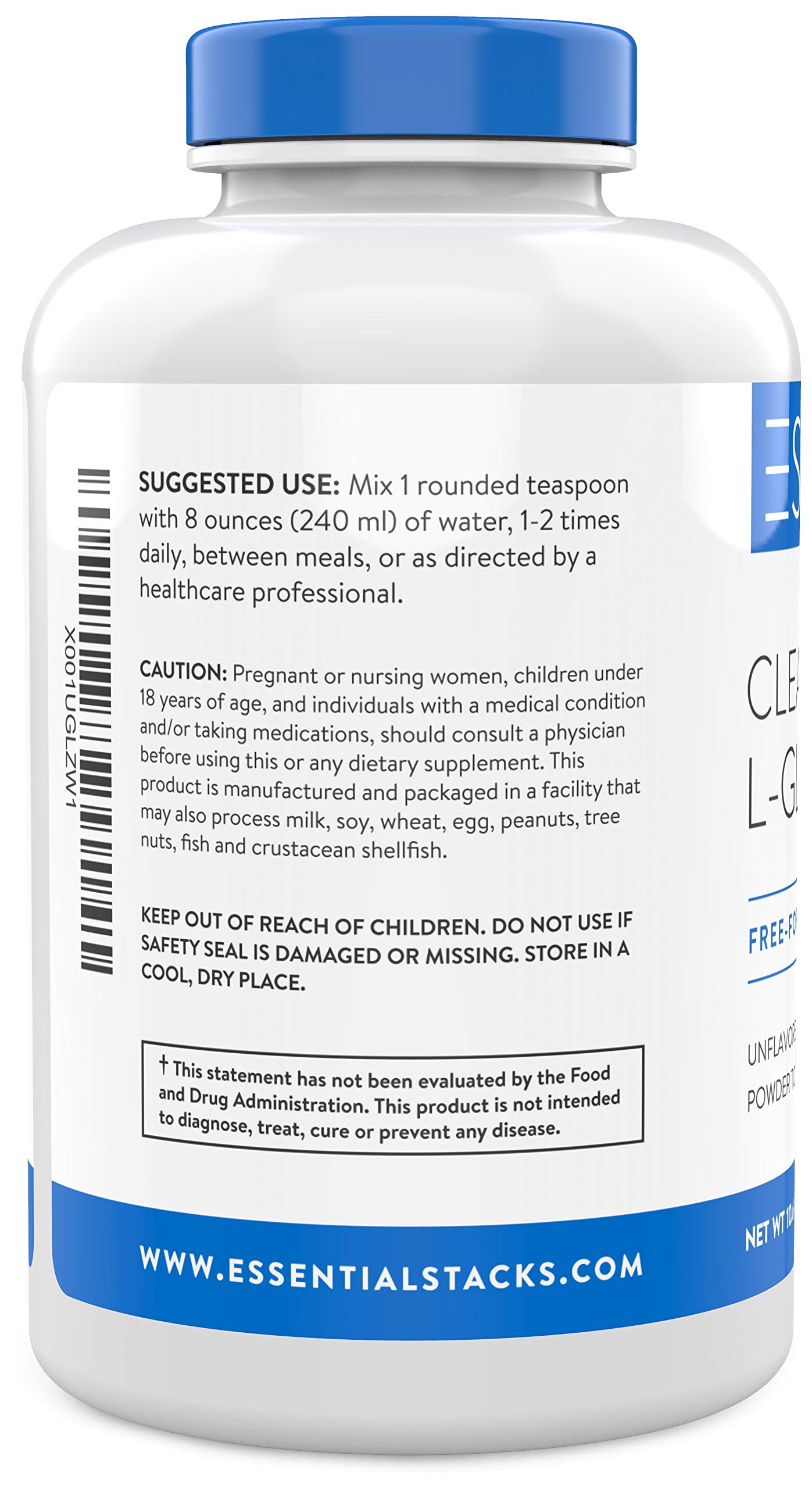Essential Stacks Clean L-Glutamine Powder - Designed for Optimal Gut Health - Pure Unflavored L-Glutamine Powder That Mixes Easily & Has No Odor