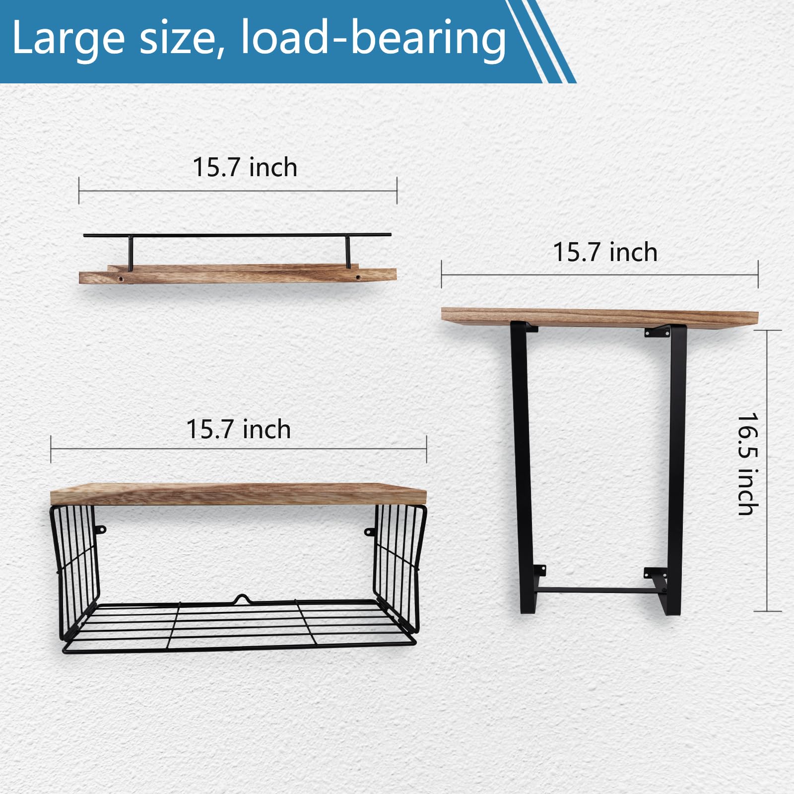 HXC-BLG Bathroom Shelves Over Toilet for Wall,Floating Shelves Over Toilet Paper Holder,Wall Mounted Rustic Wood Storage Basket Shelves for Bedroom,Living Room & Kitchen