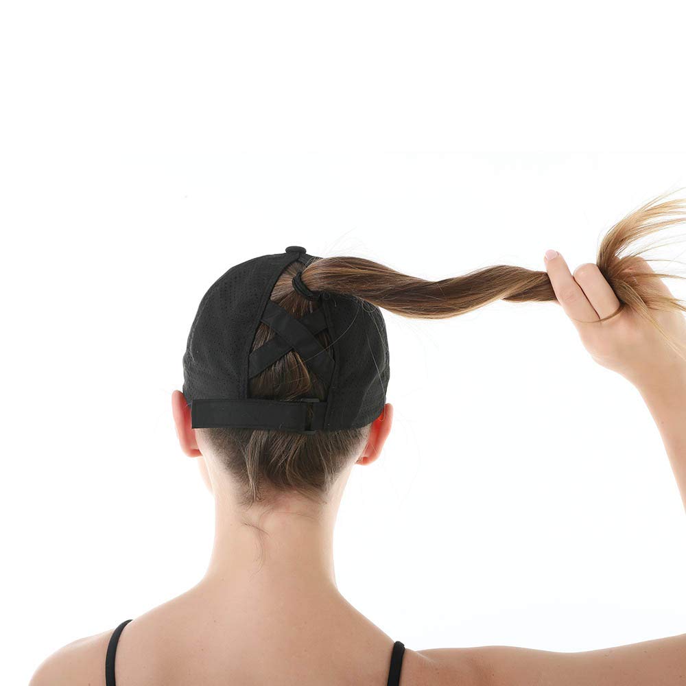 FASHIXD Ponytail Baseball Cap for Women Mesh Quick Dry Baseball Hat with Ponytail Hole (Black)
