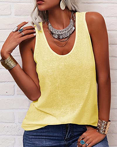 Dellytop Women Summer Scoop Neck Tank Tops Sleeveless Loose Fit Shirts Yellow