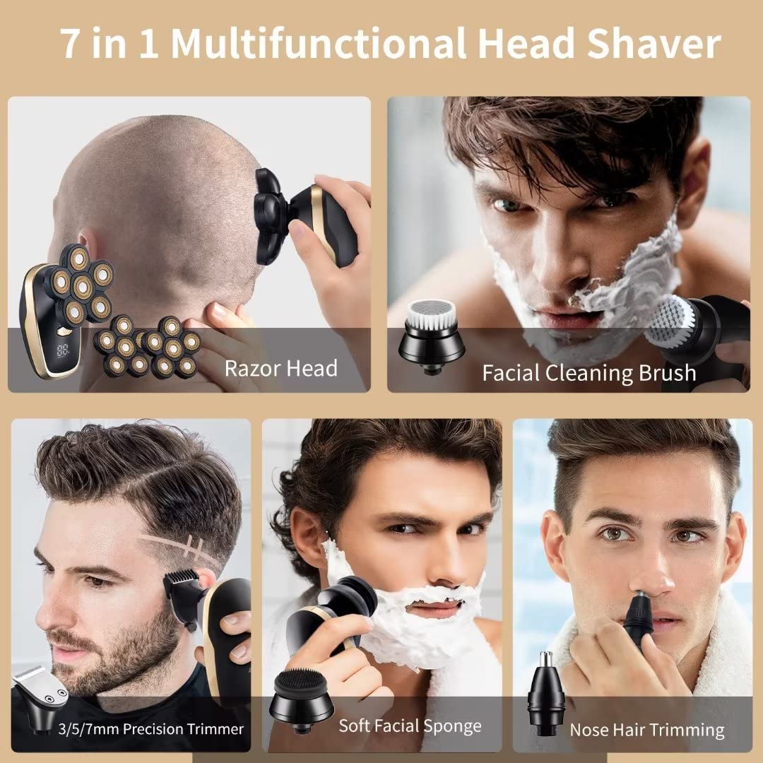 Head Shavers for Bald Men Multifunctional Electric Razor Rotary Electric Shavers Waterproof Mens Head Shaver Rechargeable Razors for Bald Man Cordless Shaver for Men