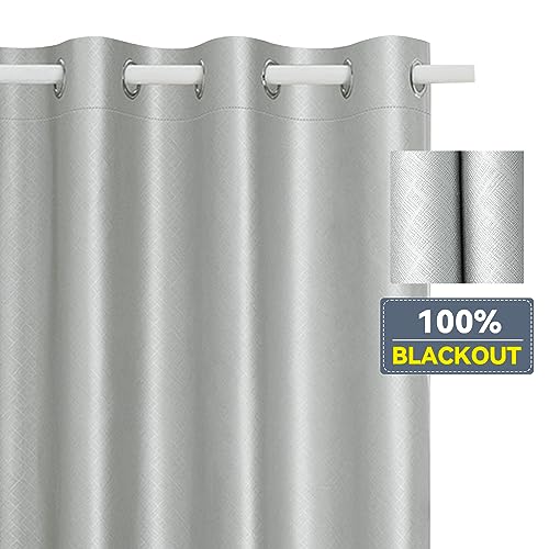 Silver 100% Blackout Curtains for Bedroom, 3 Thick Layers Thermal Insulated Black Out Window Curtains, Full Room Darkening Noise Reducing Grommet Curtains with Black Liner (52 x 63 Inch, 2 Panels)