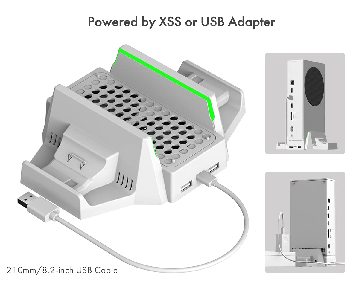 ElecGear Vertical Cooling and Charging Stand for Xbox Series S, 2X Rechargeable Battery and Dual Charger Dock for Xbox Controller, Cooling Fan with LED Lights and USB Port for Gaming Accrssories