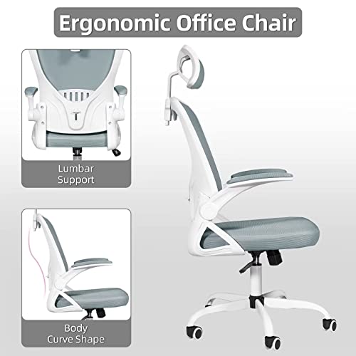 Dvenger Office Desk Chairs with Wheels and Flip up Arms Headrest, Executive Office Chairs Clearance, Height Adjustable Ergonomic Mesh Office Chair for Home Office