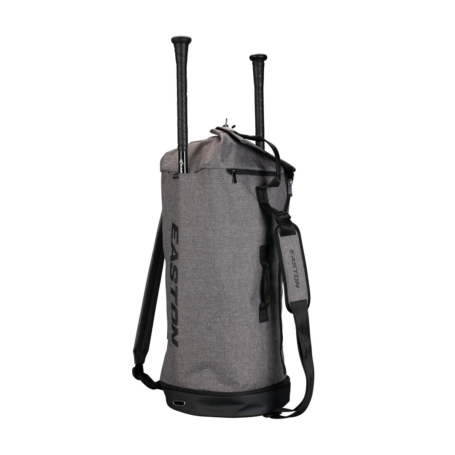 EASTON RETRO Bat & Equipment Duffle Bag, Baseball Softball, 2 Bat Sleeves, Vented Shoe Compartment, Easy Gear Access with Full Length Side Zipper, Shoulder & Backpack Straps, Fence Hook, Heather Grey