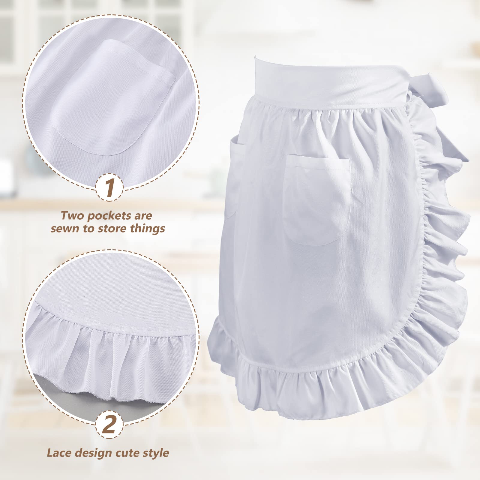 Geyoga Women's Waist Apron Cooking Apron Kitchen Waitress Apron Maid Apron Costume Apron (White,Waist Style)