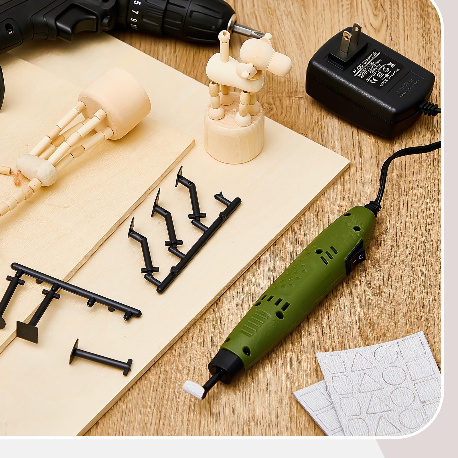 Threlaco 14 Pcs Micro Sander Mini Sander with 8 Shaped Grinding Heads 5 Sandpaper for Small Projects and Tight Spaces Pen Sander DIY Power Detail Sanders Sanding Pen Polishing Machine 100‑240V, Green