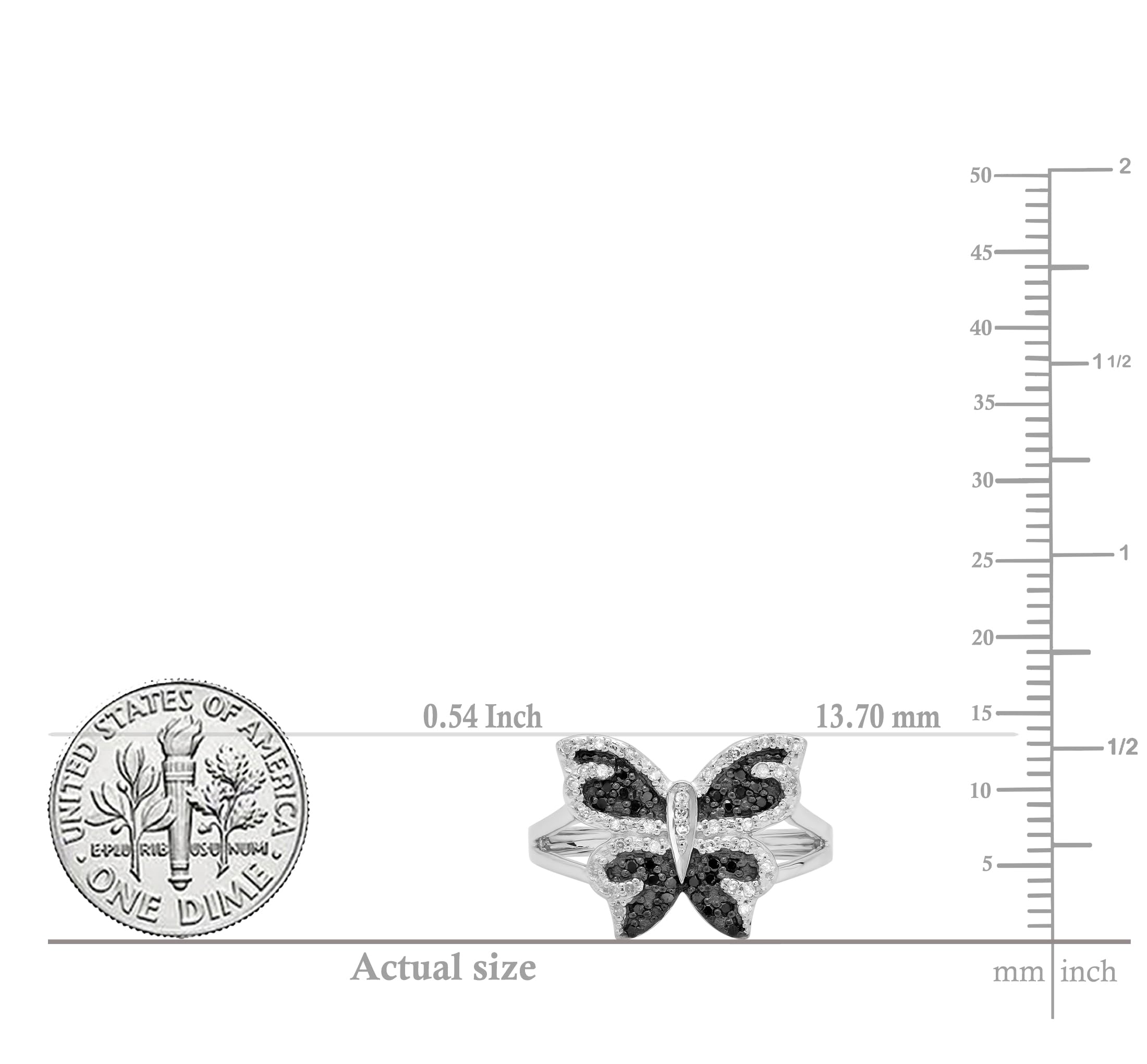 Dazzlingrock Collection 0.24 Carat (Cttw) Sterling Silver Round Black & White Diamond Butterfly Cocktail Ring 1/4 CT, Size 5.5