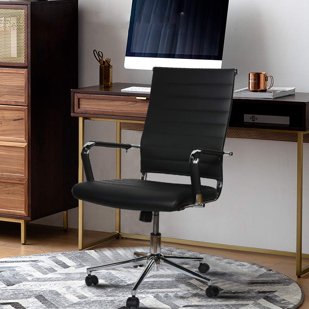 eclife Ergonomic Office Desk Chair Adjustable RibbConference Chair High-Back 360 Swivel W/Armrest, Puresoft Upholstery, Executive Chair (Black)