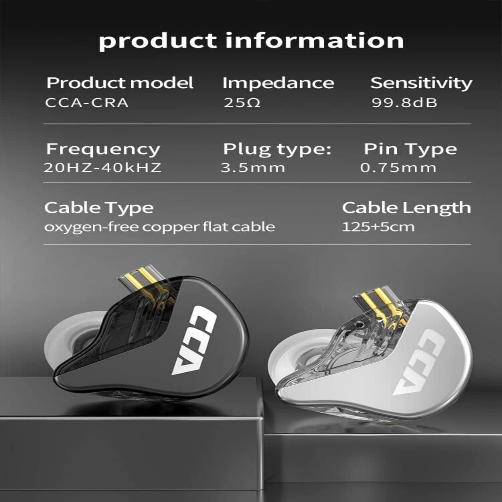 in Ear Monitor CCA CRA Ultra-Thin Diaphragm Dynamic Driver IEM Earphones Bass Earbuds with 2Pin Removable Cord,Compatible with iPhone Android,iPad MP3, Fits All 3.5mm Interface Devices(Silver)