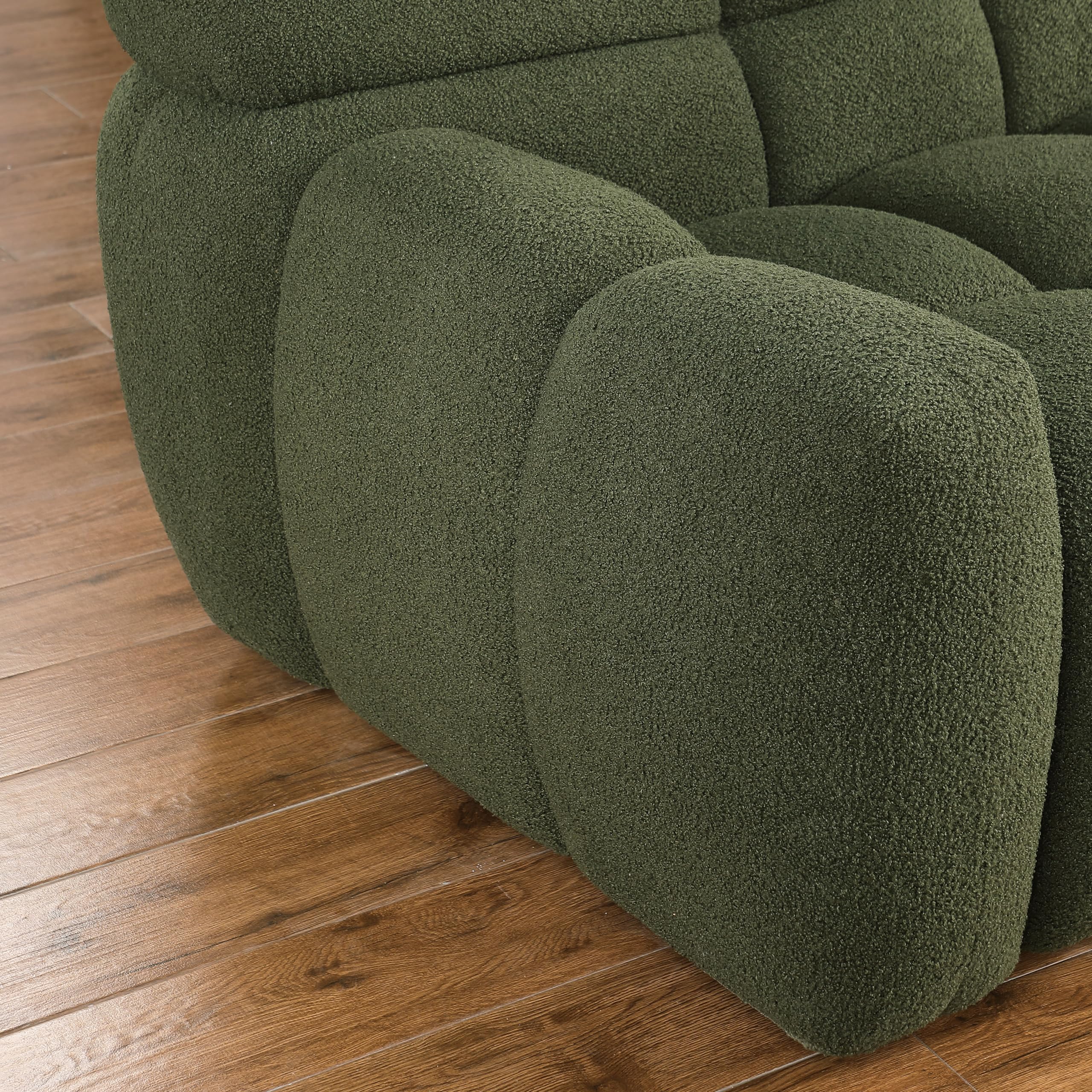 Modern Cloud Couch, 65" Comfy Upholstered Loveseat Sofa with Boucle Fabric, Stylish Marshmallow Sofa with 2 Round Pillows, 2 Seater Sofa for Living Room, Apartment, Office, Olive Green