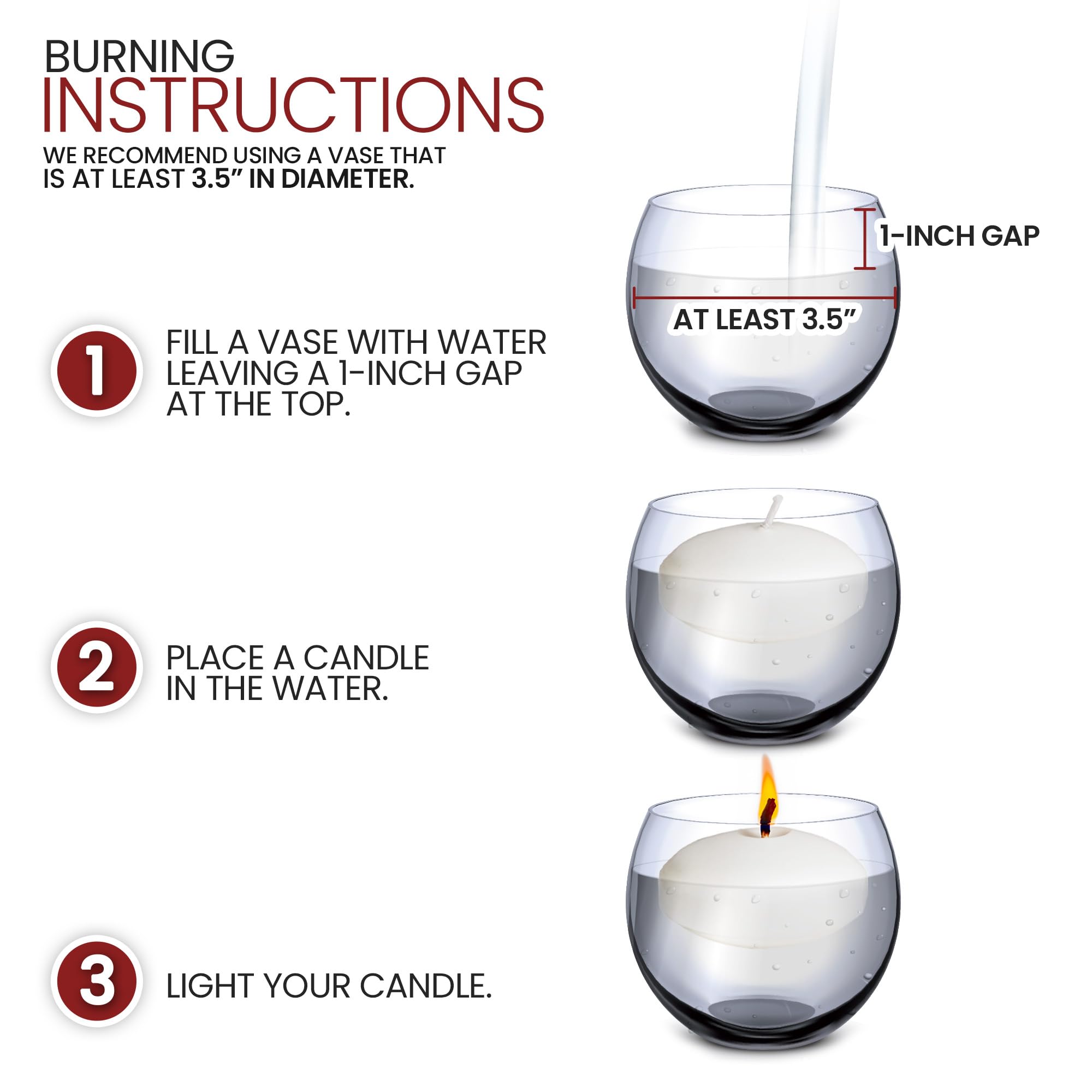 Stock Your Home 24 Count 3" Inch Floating Candles Bulk Set with 10 Hour Burn Time, White Unscented Wax Discs for Cylinder Vases, Centerpieces at Wedding, Party, Pool, Holiday