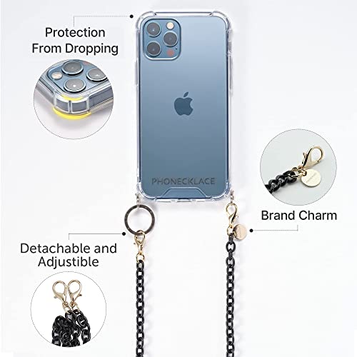 phonecklace iPhone 13 Crossbody Phone Case with Adjustible Chain Strap -Shockproof Cellphone Cover with Metal Component for Safe. Detachable 14K Gold Plated Chain Strap(Clip Chain)