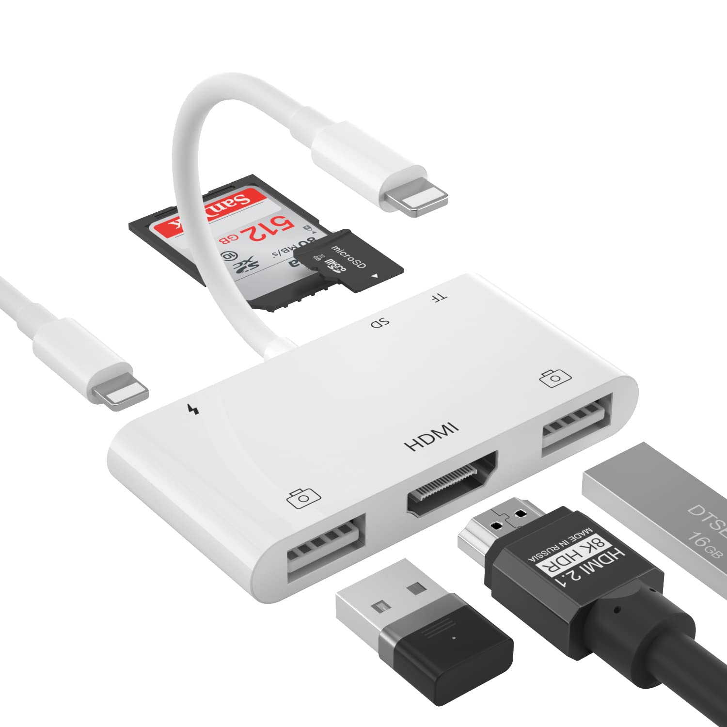 iphone to HDMI USB Adapter for iPhone/iPad to TV, 6 in 1 USB Camera Adapter to iPhone/ iPad Adapter with HDMI Adapter, SD & TF Card Reader, Power Delivery Compatible with iPhone/iPad/iPod and More