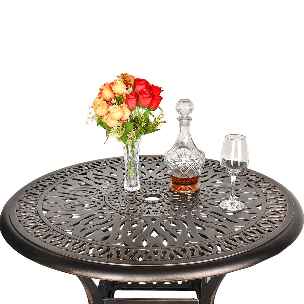TITIMO 3 Piece Outdoor Bistro Round Table Set Cast Aluminum Table and Chairs Patio Furniture Antique Bronze