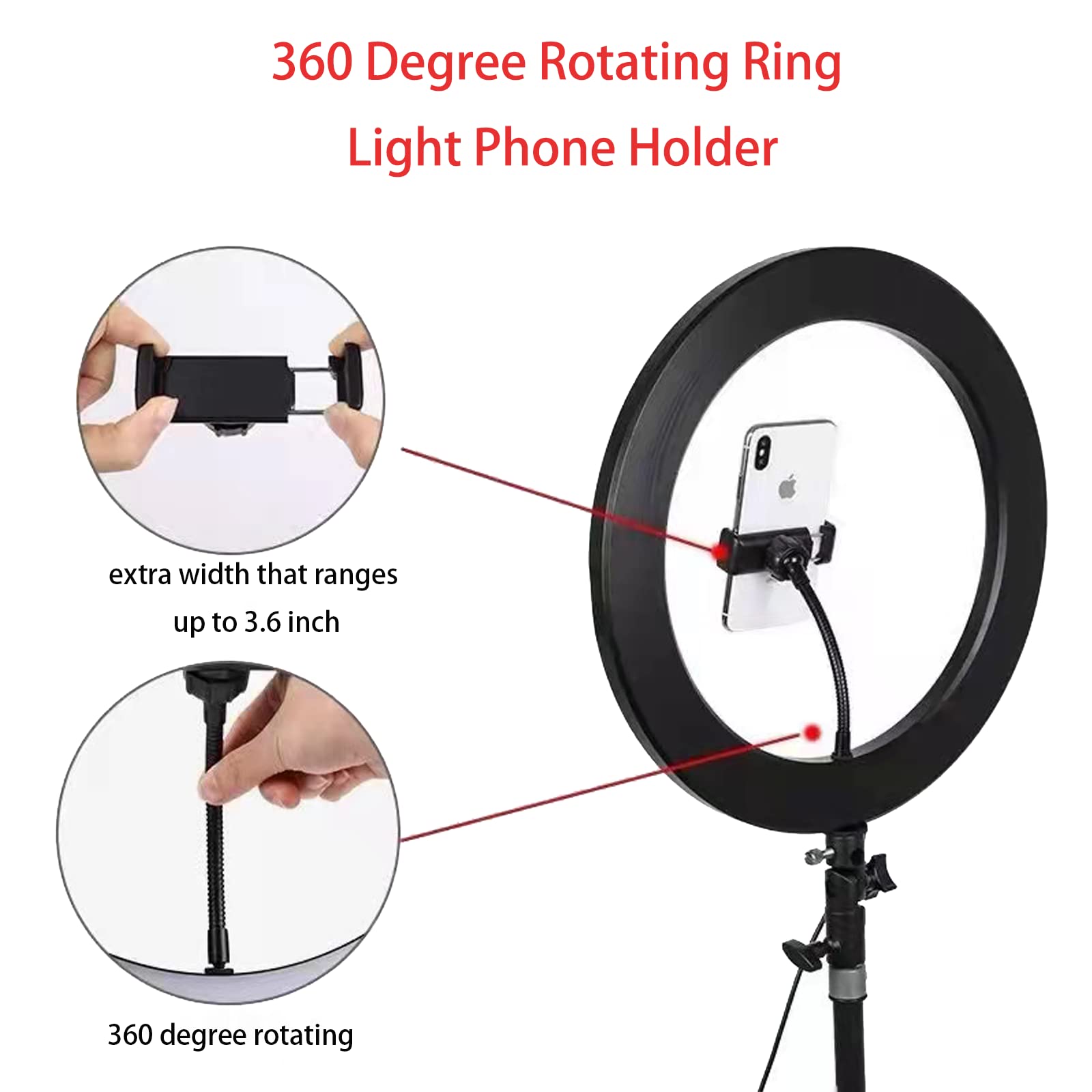 HEAMASSA Ring Light Phone Holder, Phone Holder for Ring Light with Stand and Camera. with 1/4 and Hot Shoe Adapter, Flexible Phone Tripod Mount Adapter (Black)